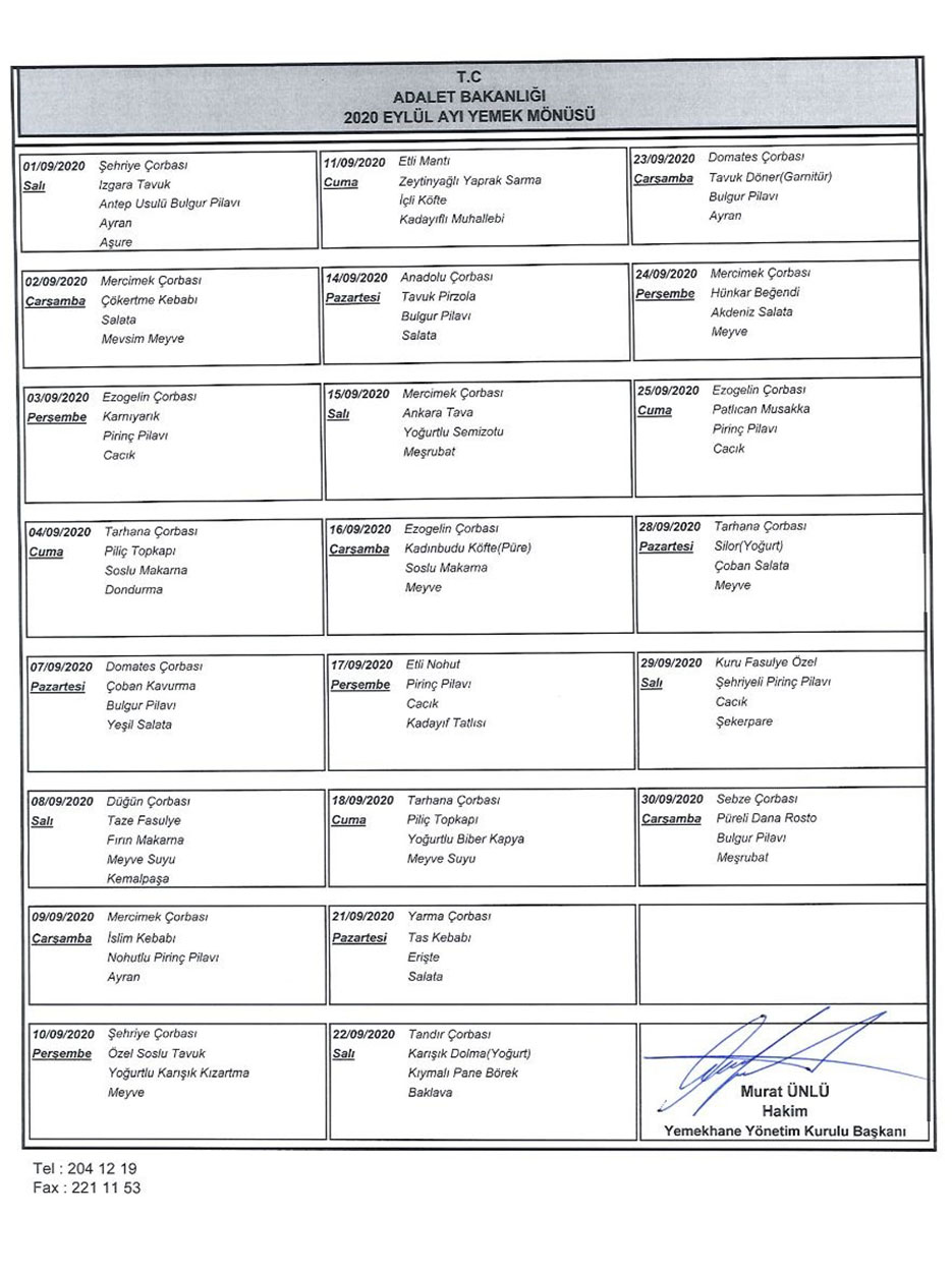 Bakanlık Yemek Menüsü